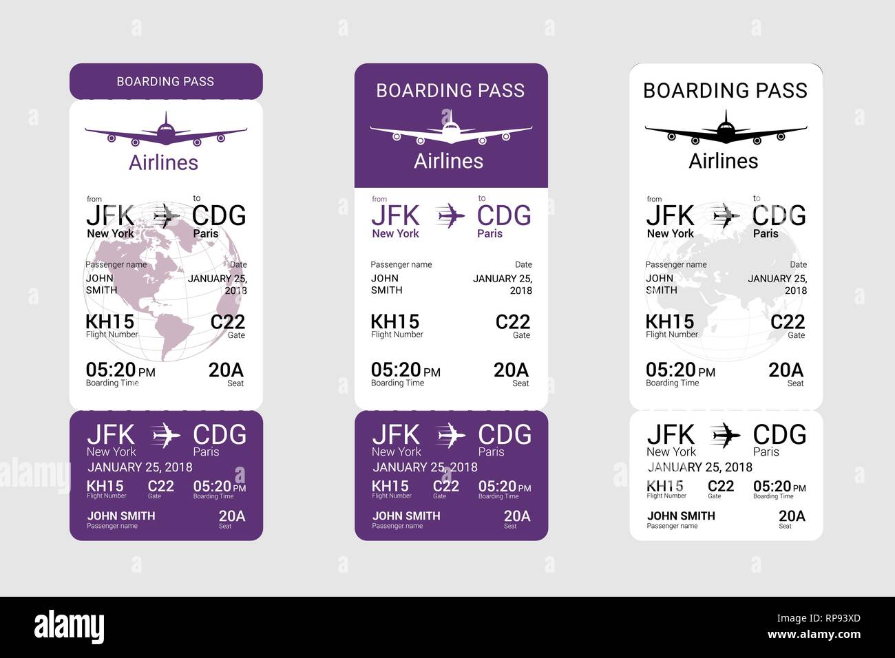 Three different boarding passes Stock Vector Image & Art - Alamy