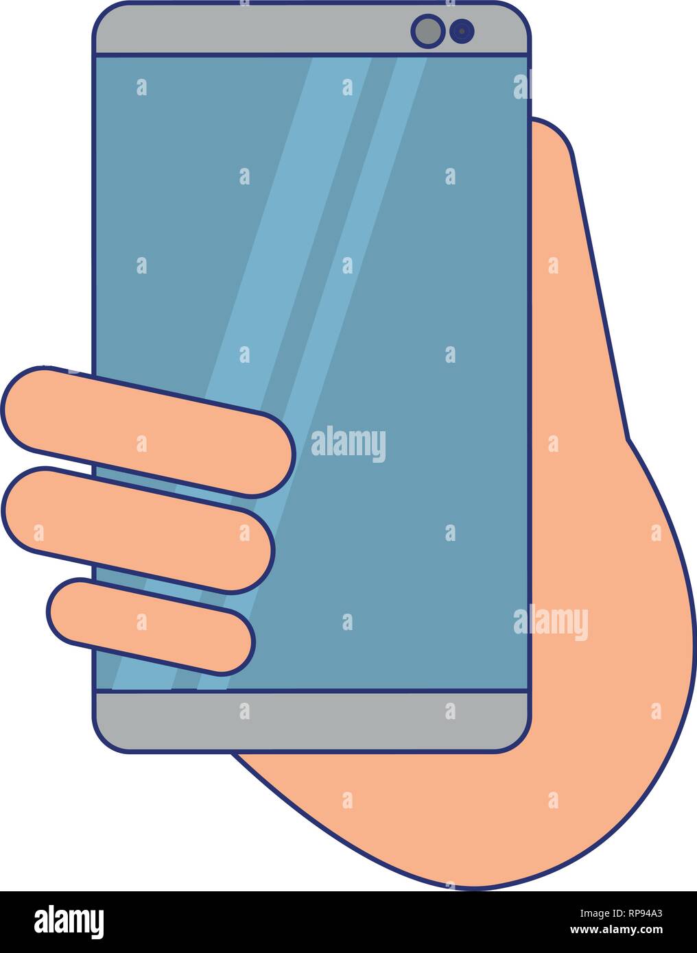 hand with smartphone symbol blue lines Stock Vector Image & Art - Alamy
