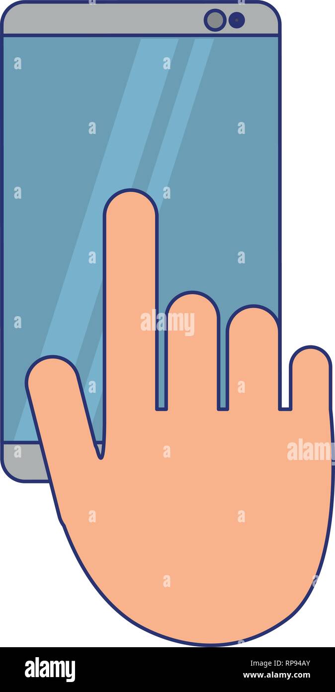hand with smartphone symbol blue lines Stock Vector Image & Art - Alamy