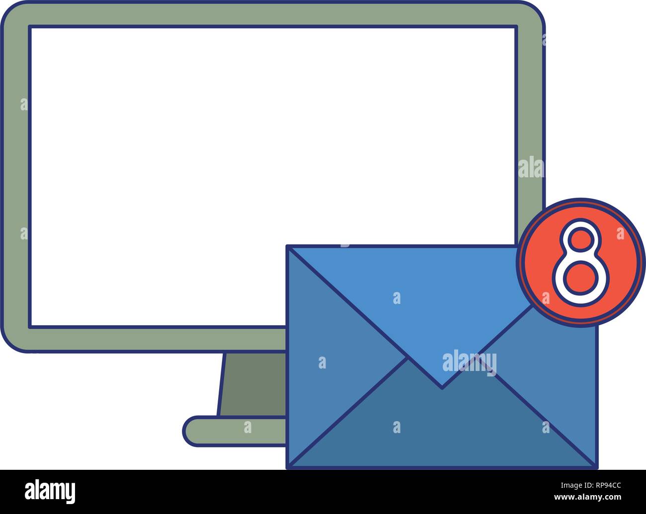 computer and email notifications symbol blue lines Stock Vector Image & Art - Alamy