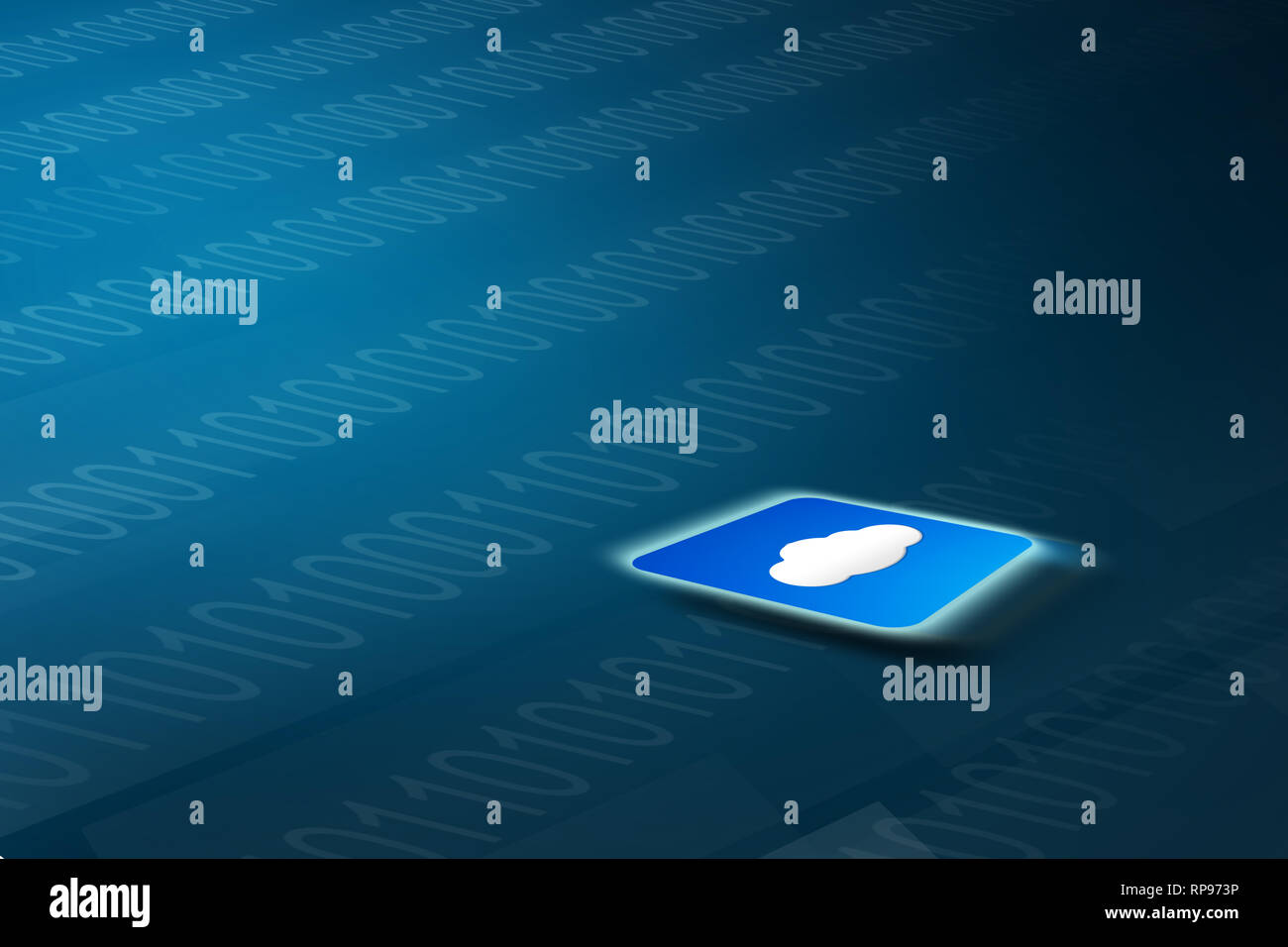 Blue glowing white cloud app icon on tech background Stock Photo - Alamy
