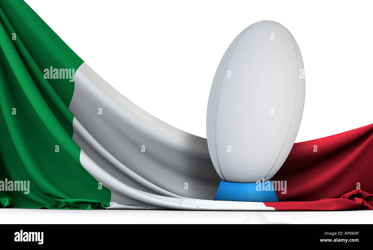 Italy flag with rugby sport ball. 3D Rendering Stock Photo - Alamy