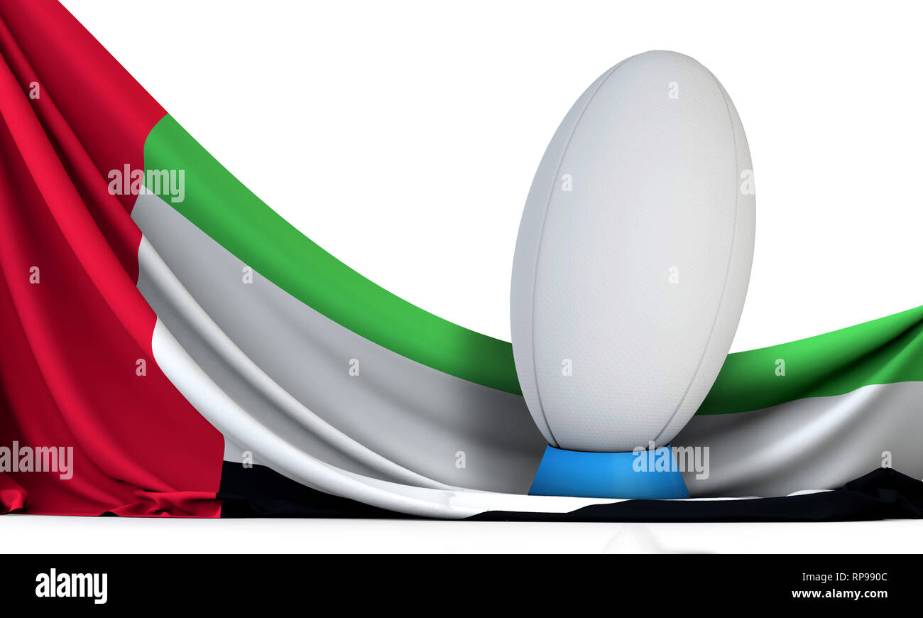 UAE flag with rugby sport ball. 3D Rendering Stock Photo - Alamy