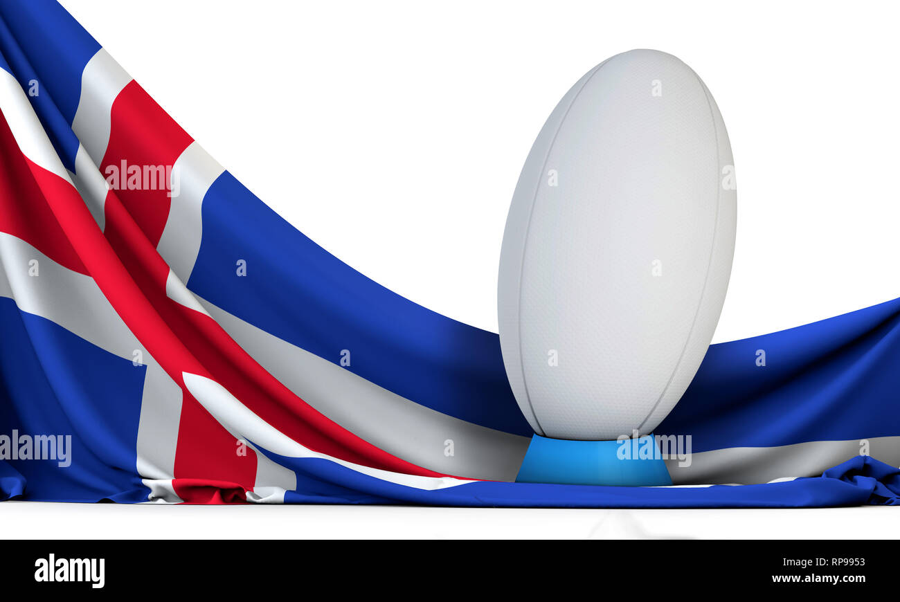 Iceland flag with rugby sport ball. 3D Rendering Stock Photo - Alamy
