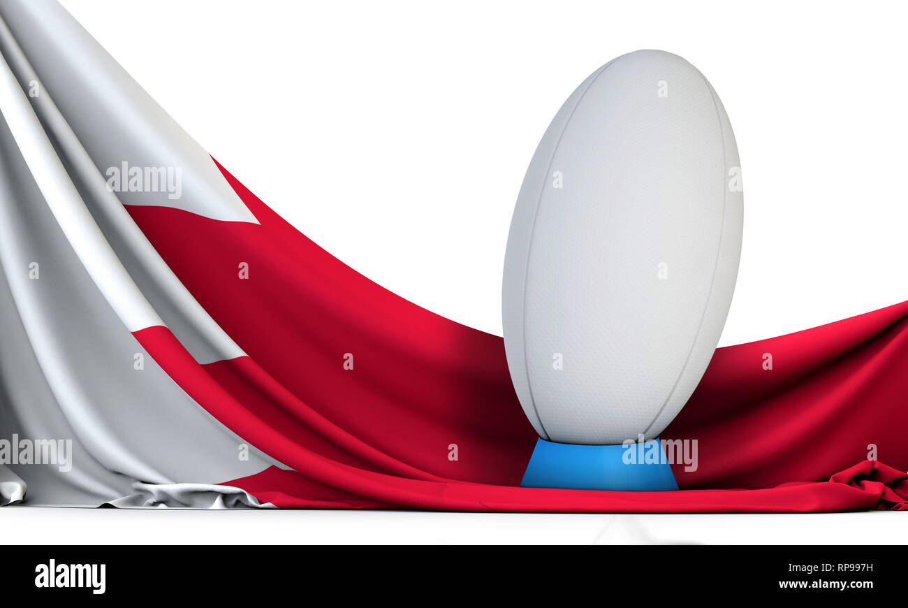 Bahrain flag with rugby sport ball. 3D Rendering Stock Photo - Alamy