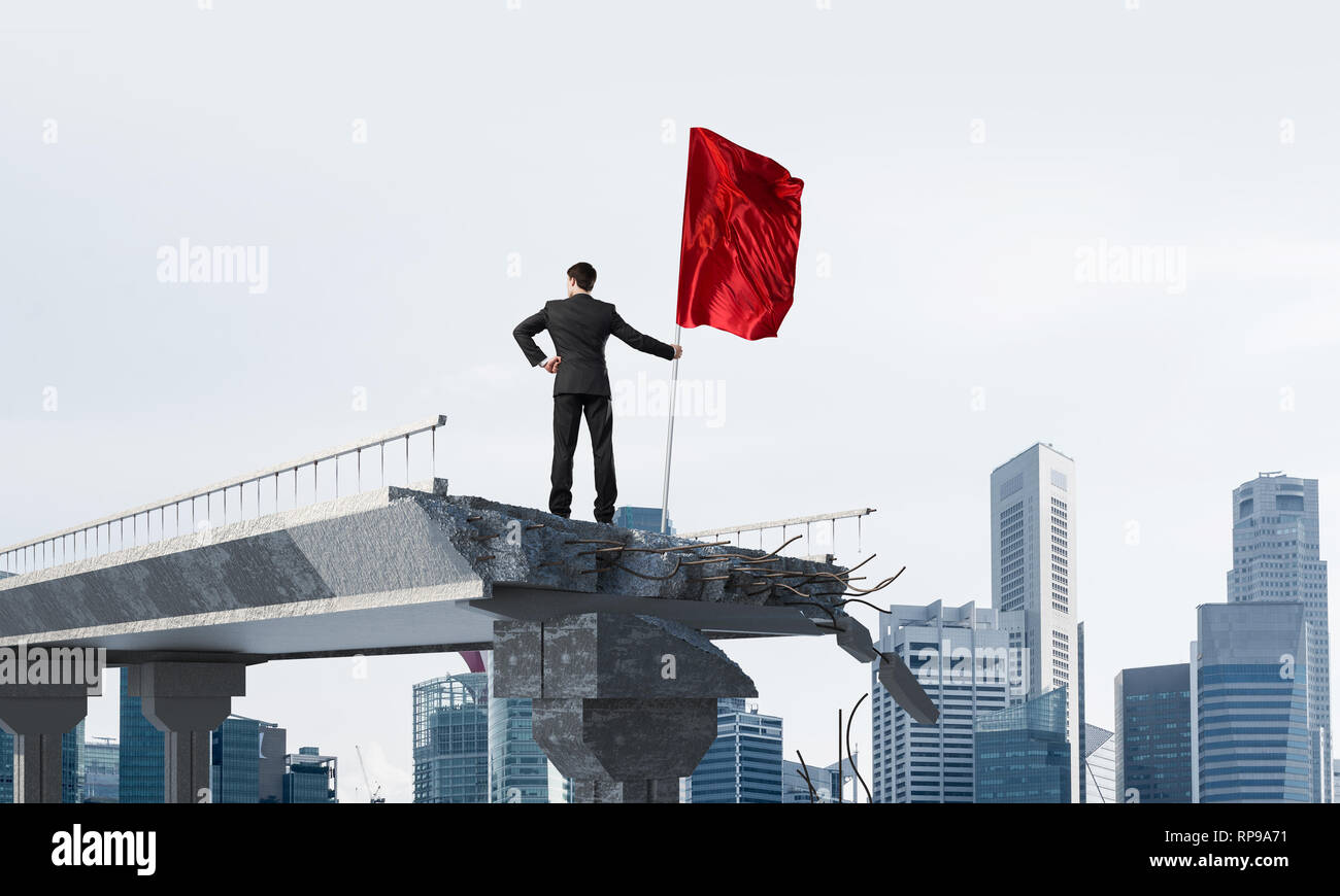 Man with flag presenting leadership concept Stock Photo - Alamy
