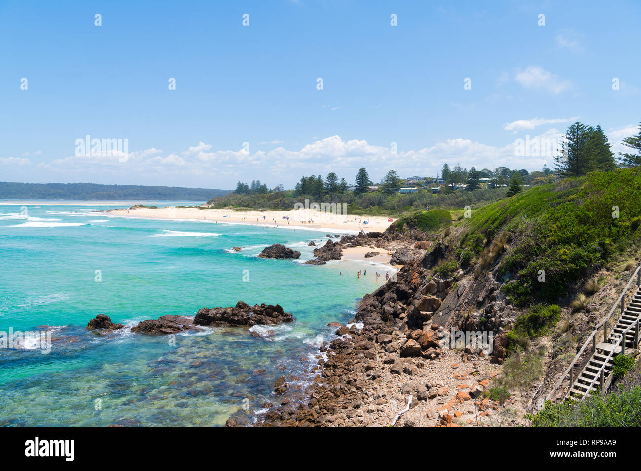 One Tree Point Beach, NSW, Australia-Dec 26, 2018: People enjoying the ...