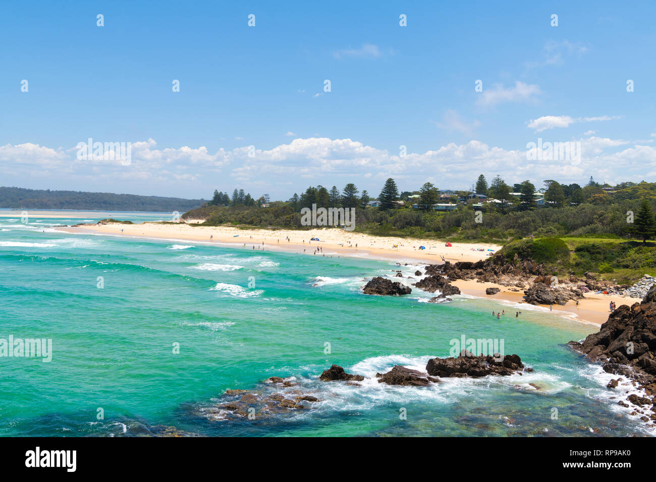 One Tree Point Beach, NSW, Australia-Dec 26, 2018: People enjoying the ...