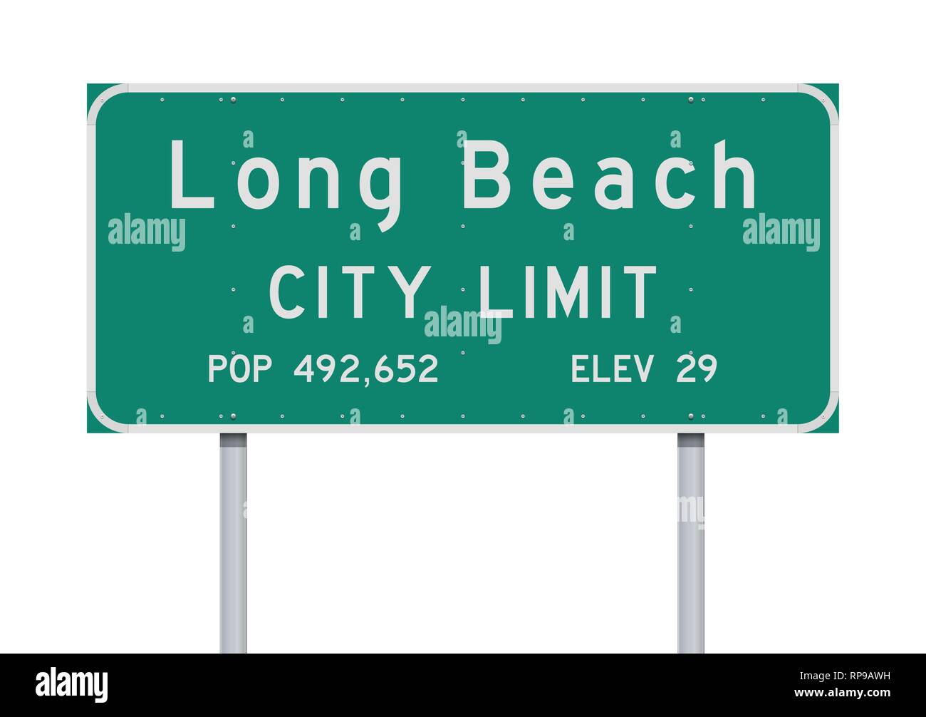 Vector illustration of the Long Beach City Limits green road sign Stock ...