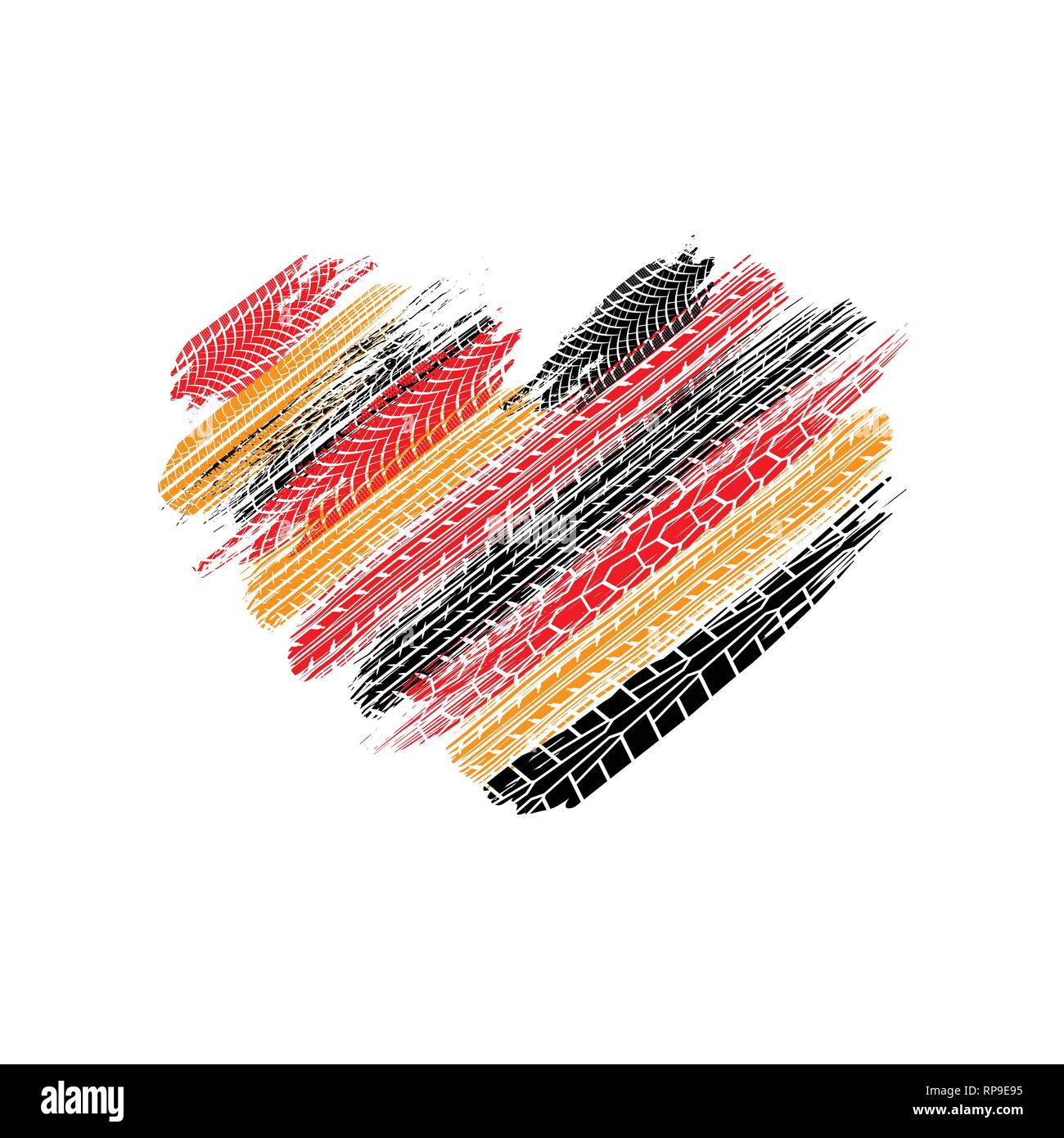 White background with grunge tire tracks heart different color Stock ...