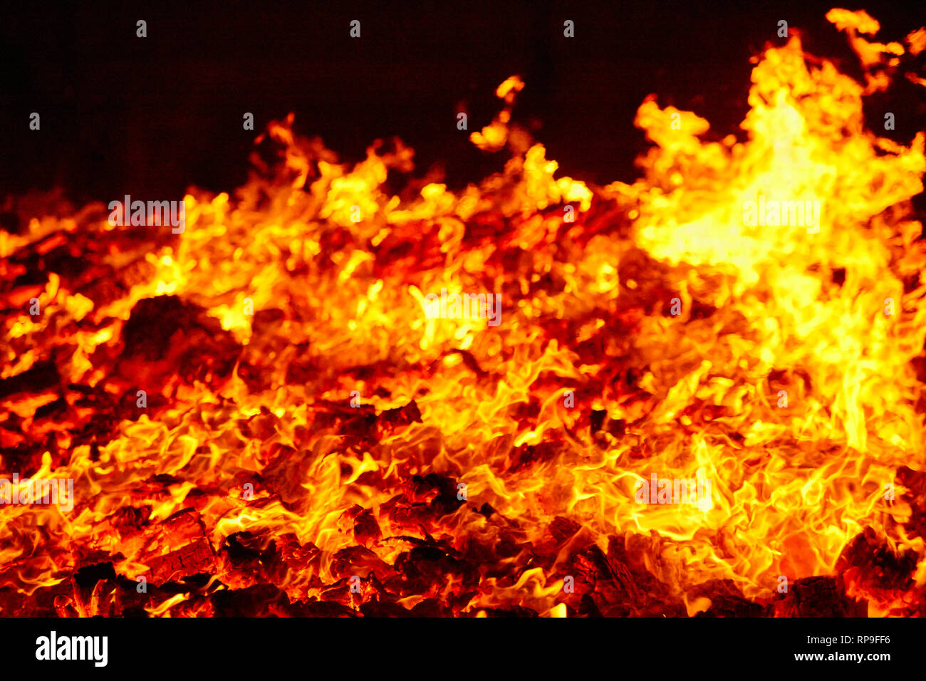 Fire. Volcano incandescent material. Hot charcoal bonfire. Carbon ...