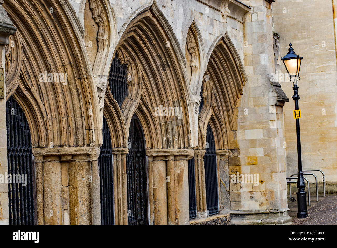 The arched windows of a historical cathedral in a medieval city Stock ...
