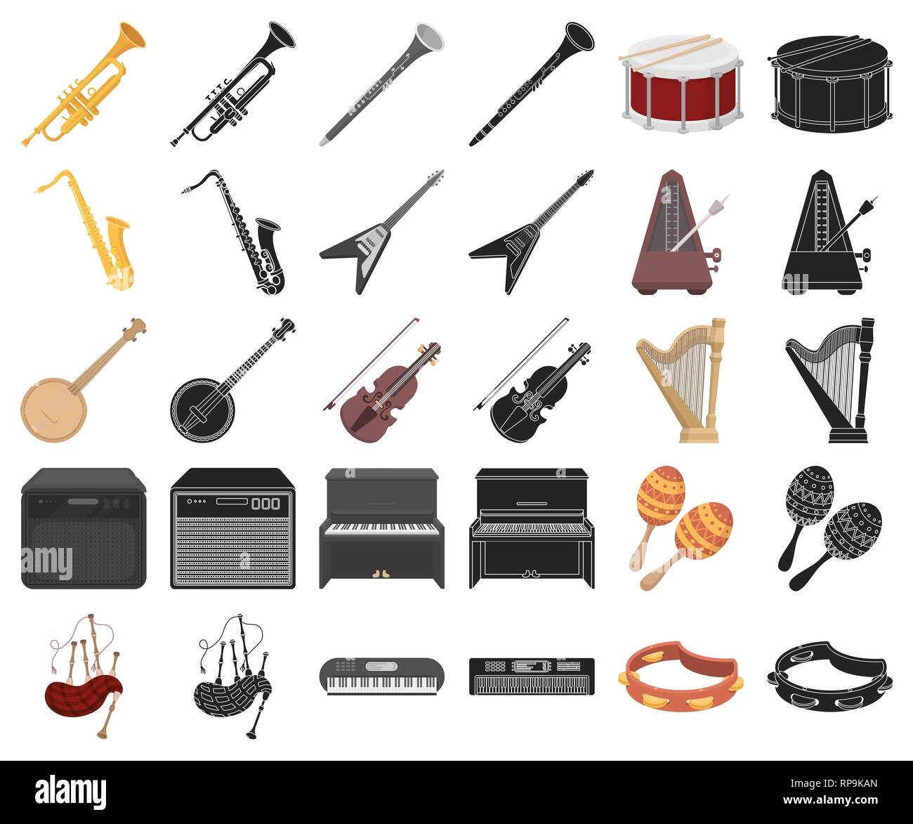 amplifier,art,bagpipes,banjo,cartoon,black,collection,design,drum ...