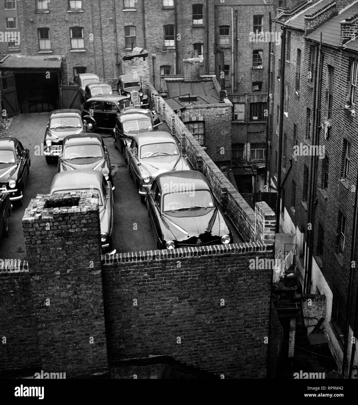 car parking on a terrace, 1956 Stock Photo - Alamy