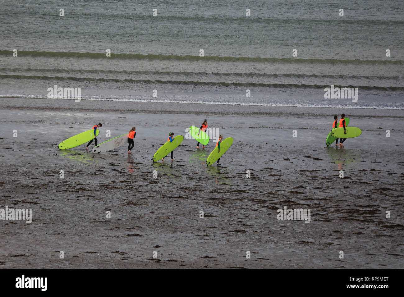 wave surfers on foreshore, wild atlantic way, dingle peninsula, county ...