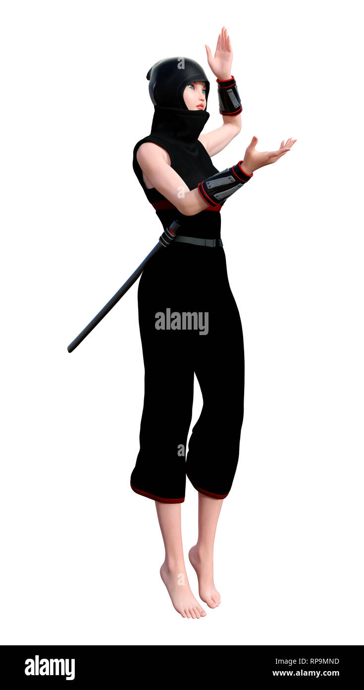 3D rendering of a female ninja isolated on white background Stock Photo ...