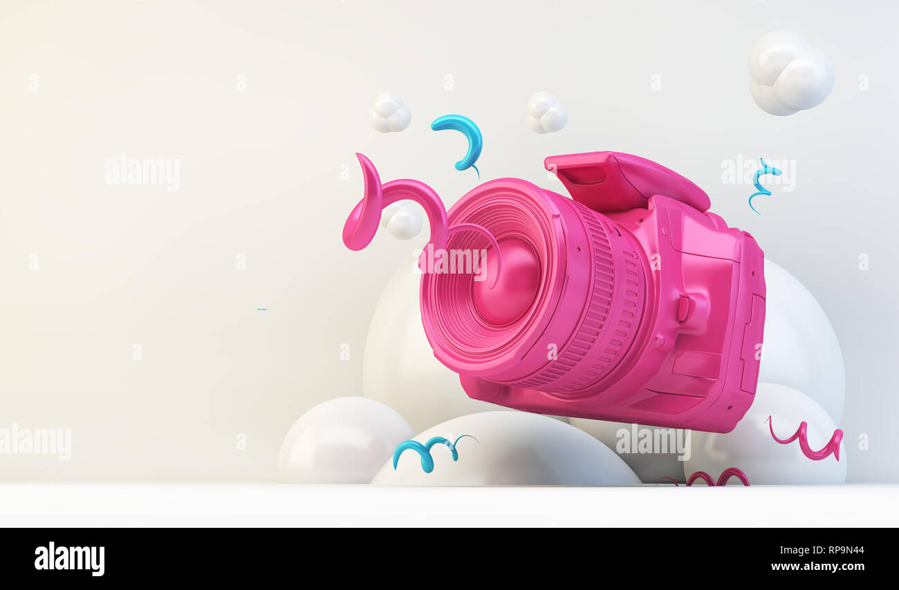 pink camera on white background 3d rendering illustration Stock Photo ...
