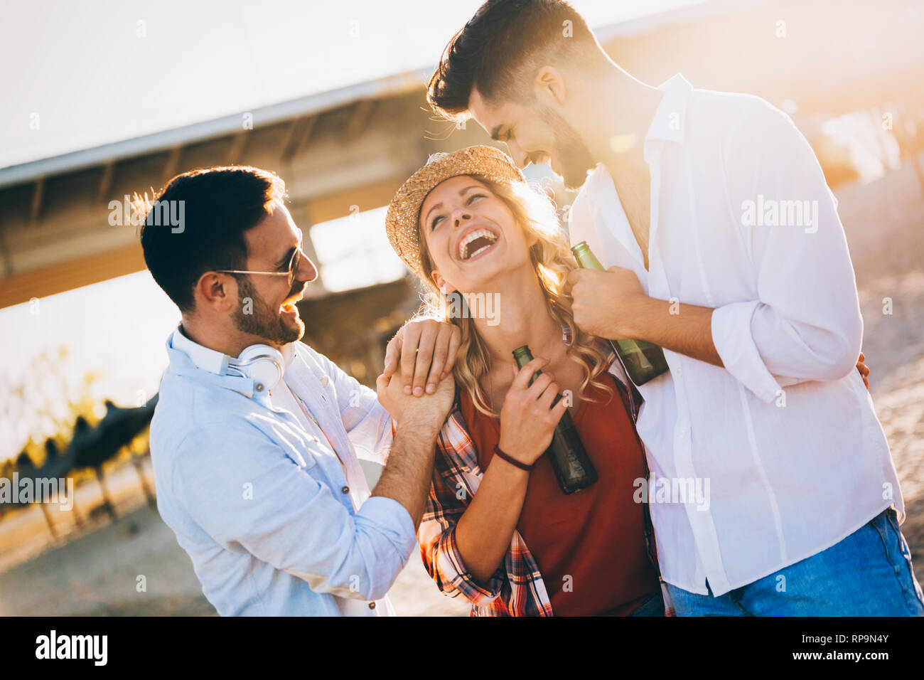 Group people partying tropical beach hi-res stock photography and ...