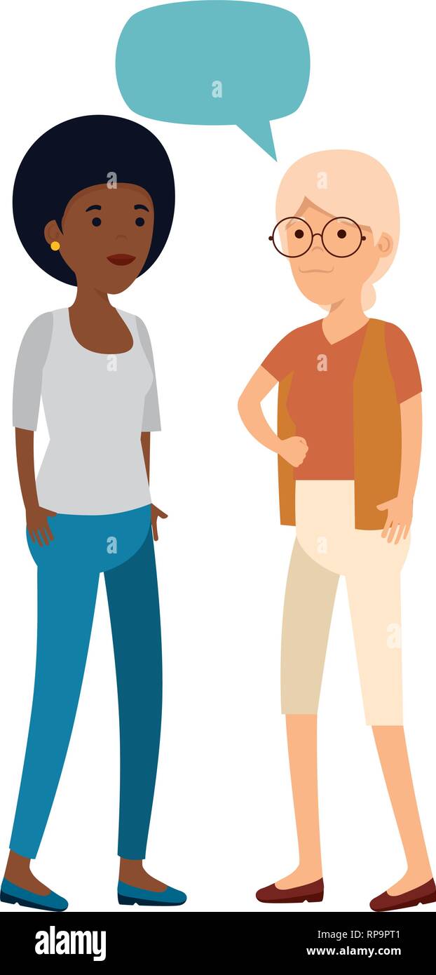 black woman talking with old woman characters vector illustration ...