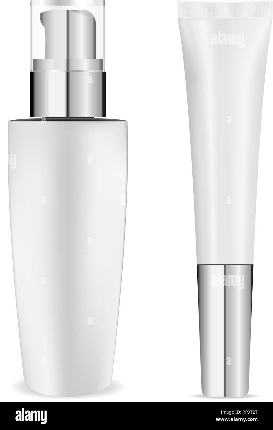 White Tonal cream bottle and tube set. Vector design illustration ...