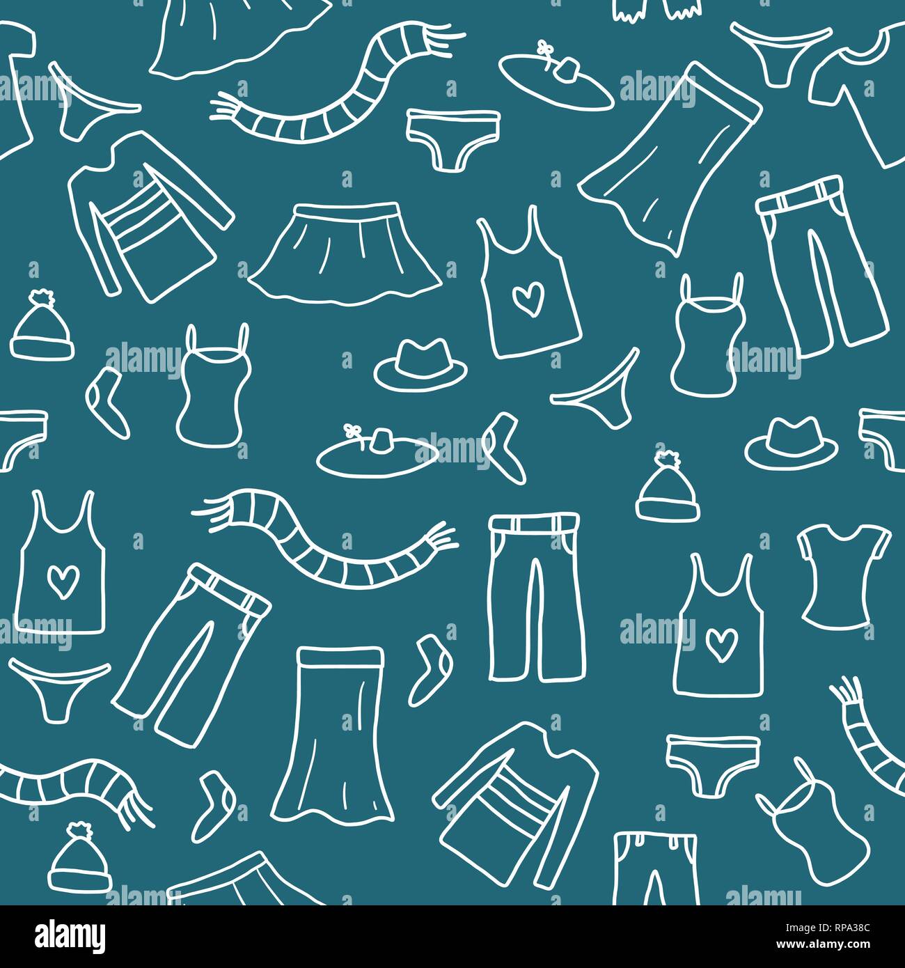 Seamless Pattern Fashion Clothes And Accessories Icons And Symbols