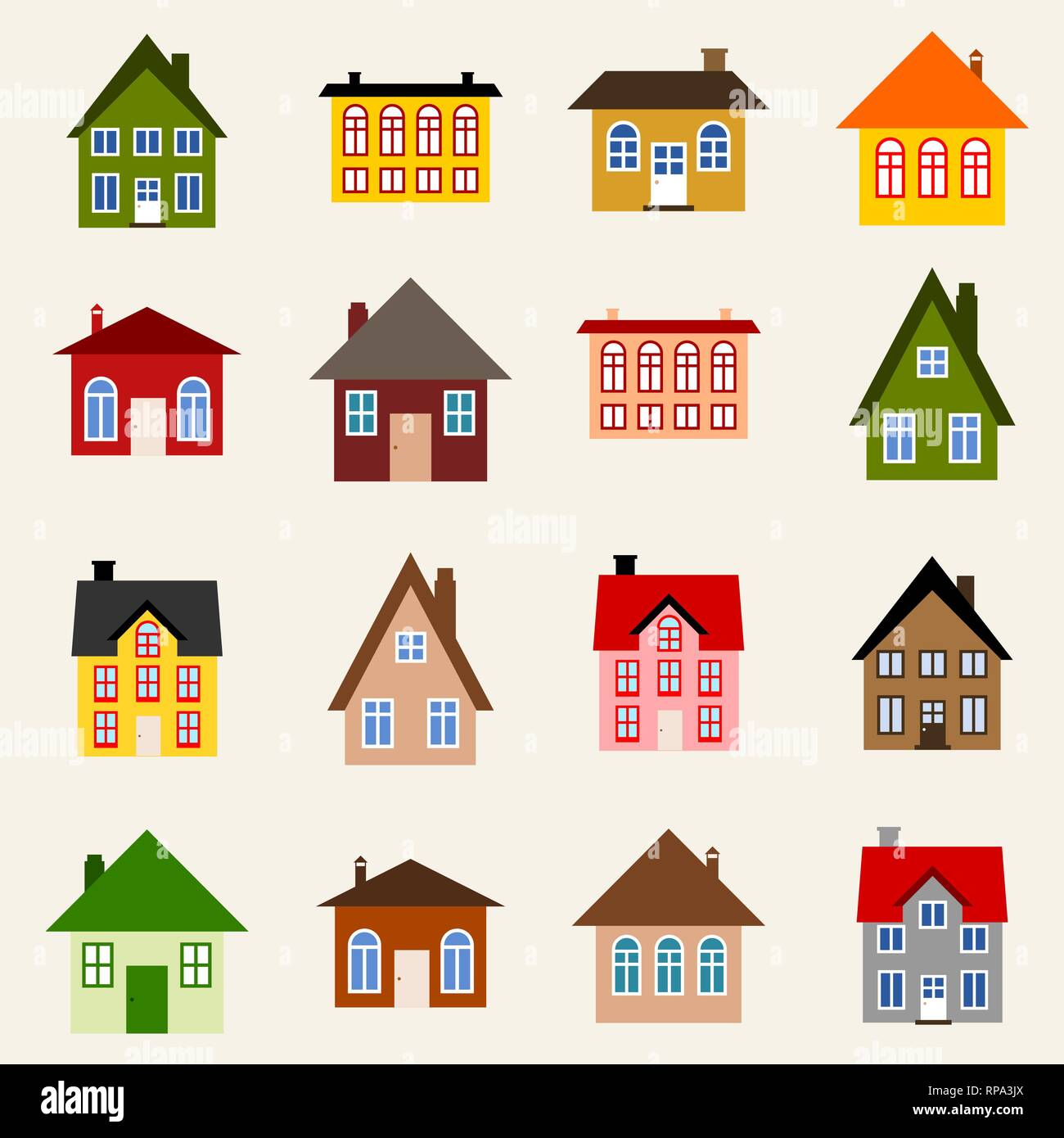 Home set - colorful house icon collection. Illustration group Stock ...