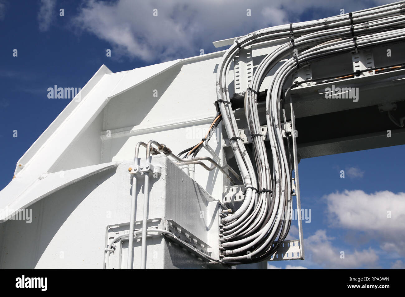 Cable bunch at a ship. Electrical wires Stock Photo - Alamy