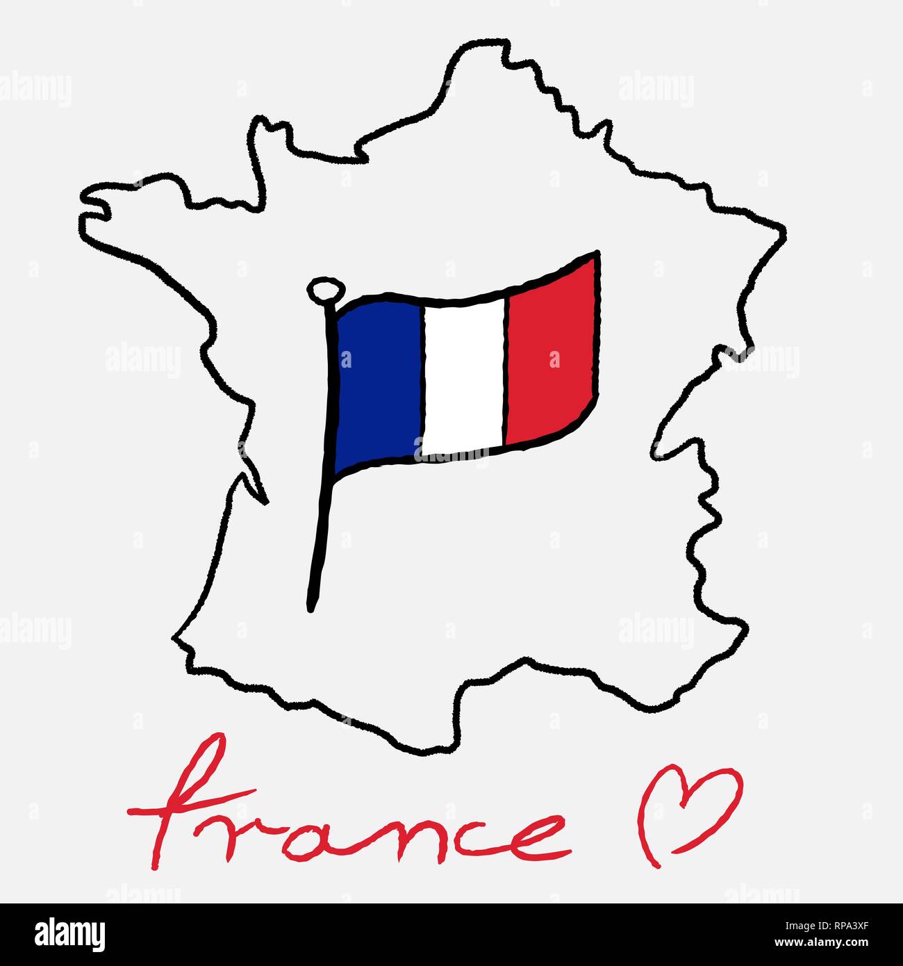 France map and flag vector - doodle style illustration Stock Vector ...