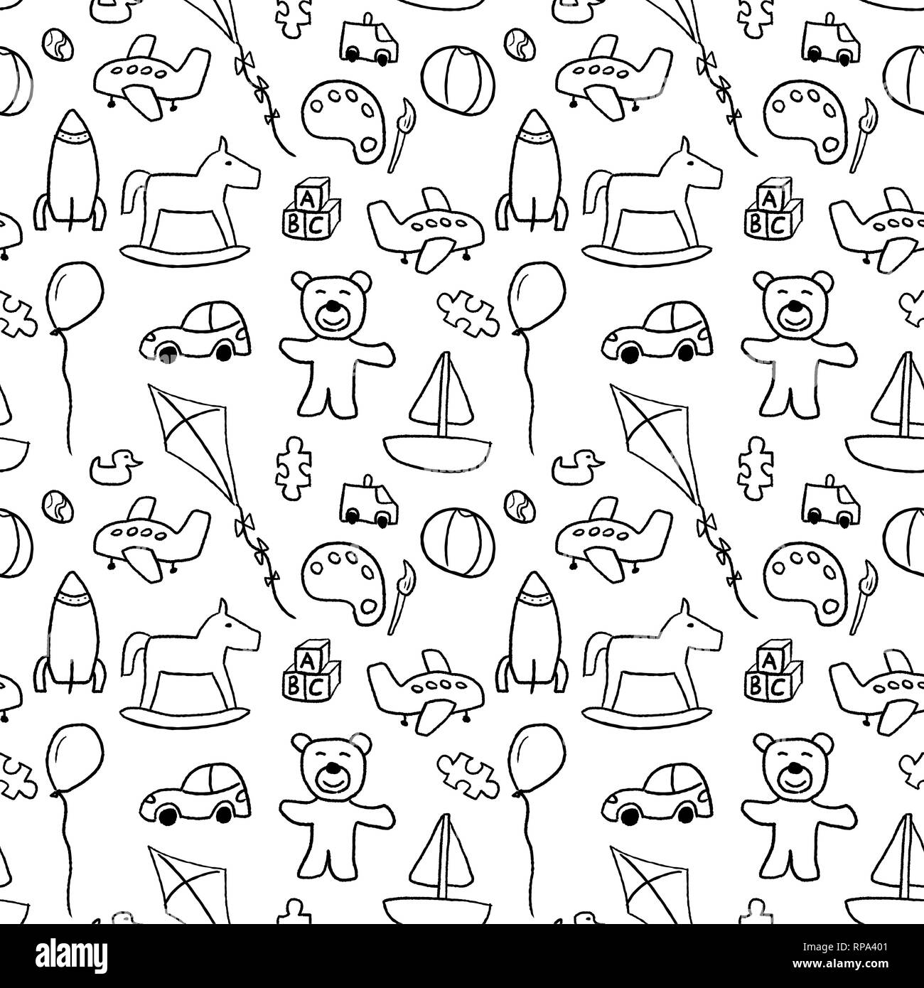 Toys background pattern - seamless doodle illustration vector Stock ...