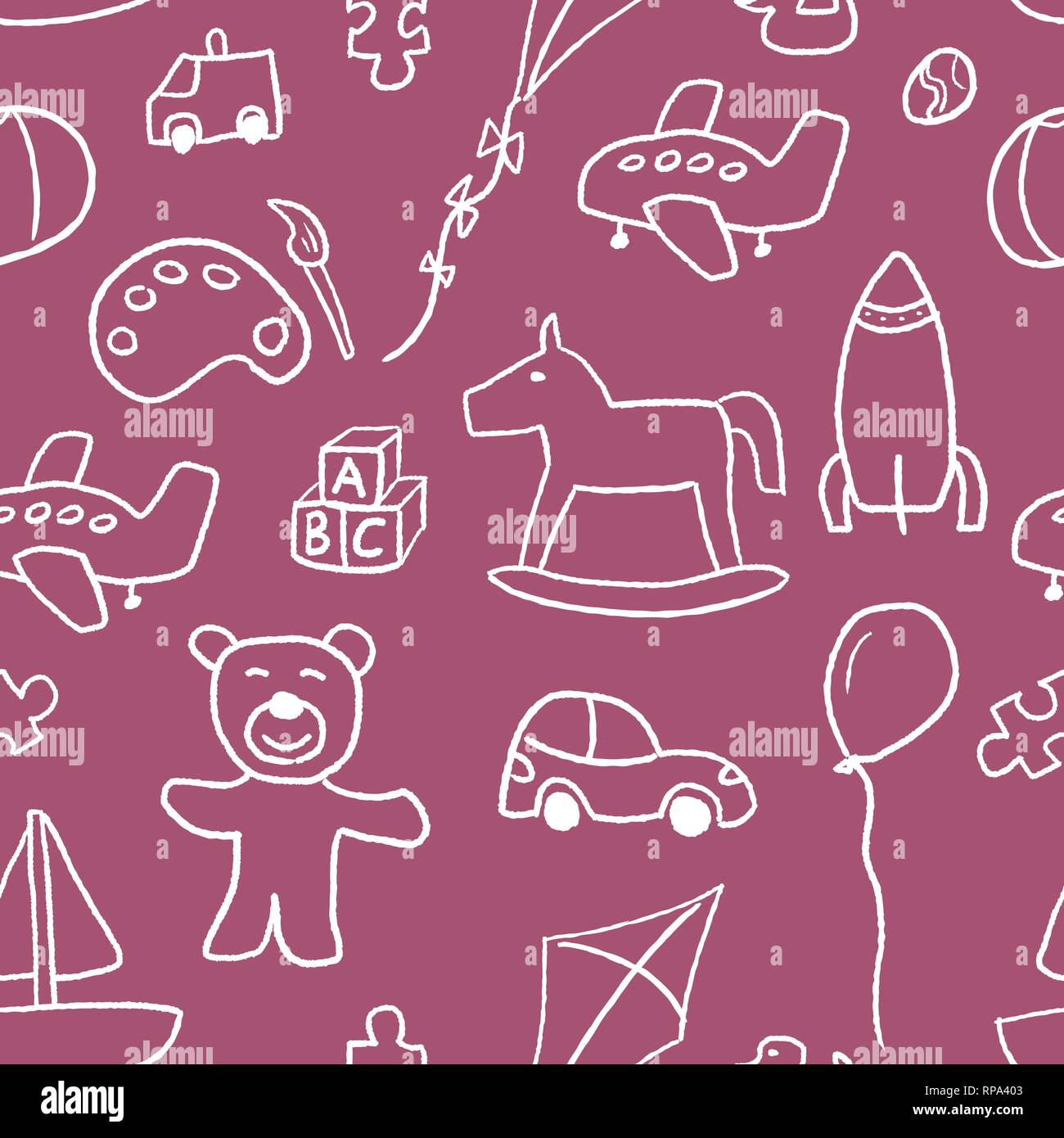 Toys background pattern - seamless doodle illustration vector Stock ...