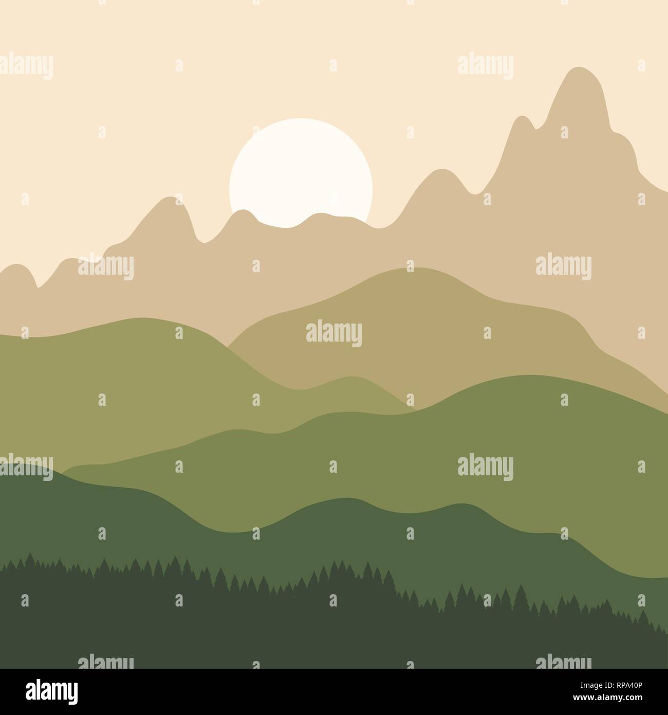Mountain landscape sunset - vector background illustration. Hills and ...