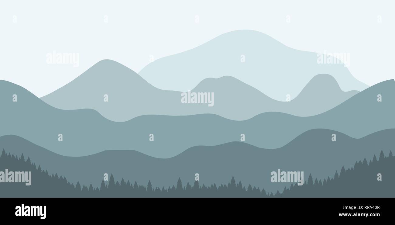 Mountain landscape vector - panoramic background illustration. Hills ...