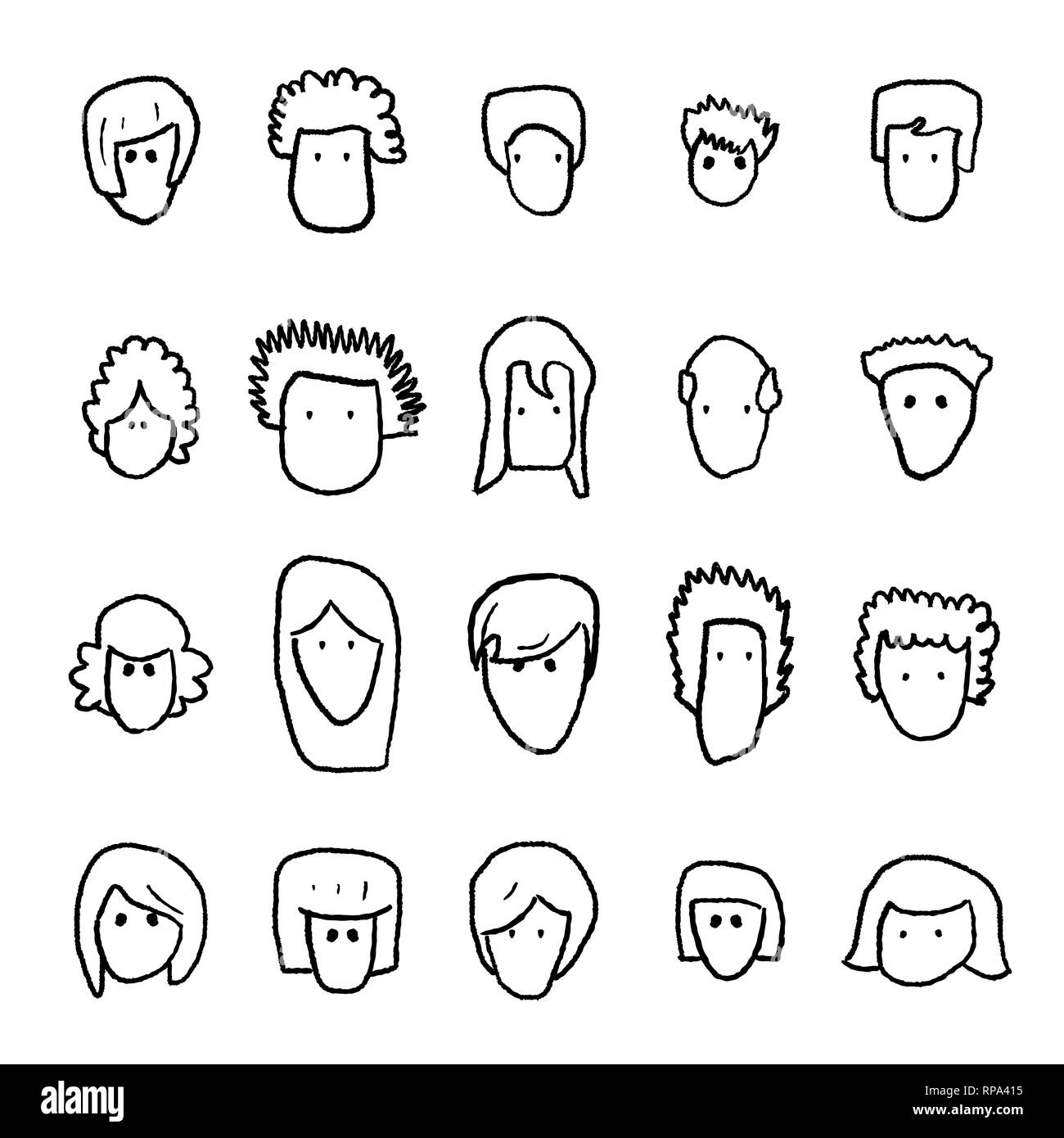 Avatar icon set - vector cartoon doodle faces and heads collection ...