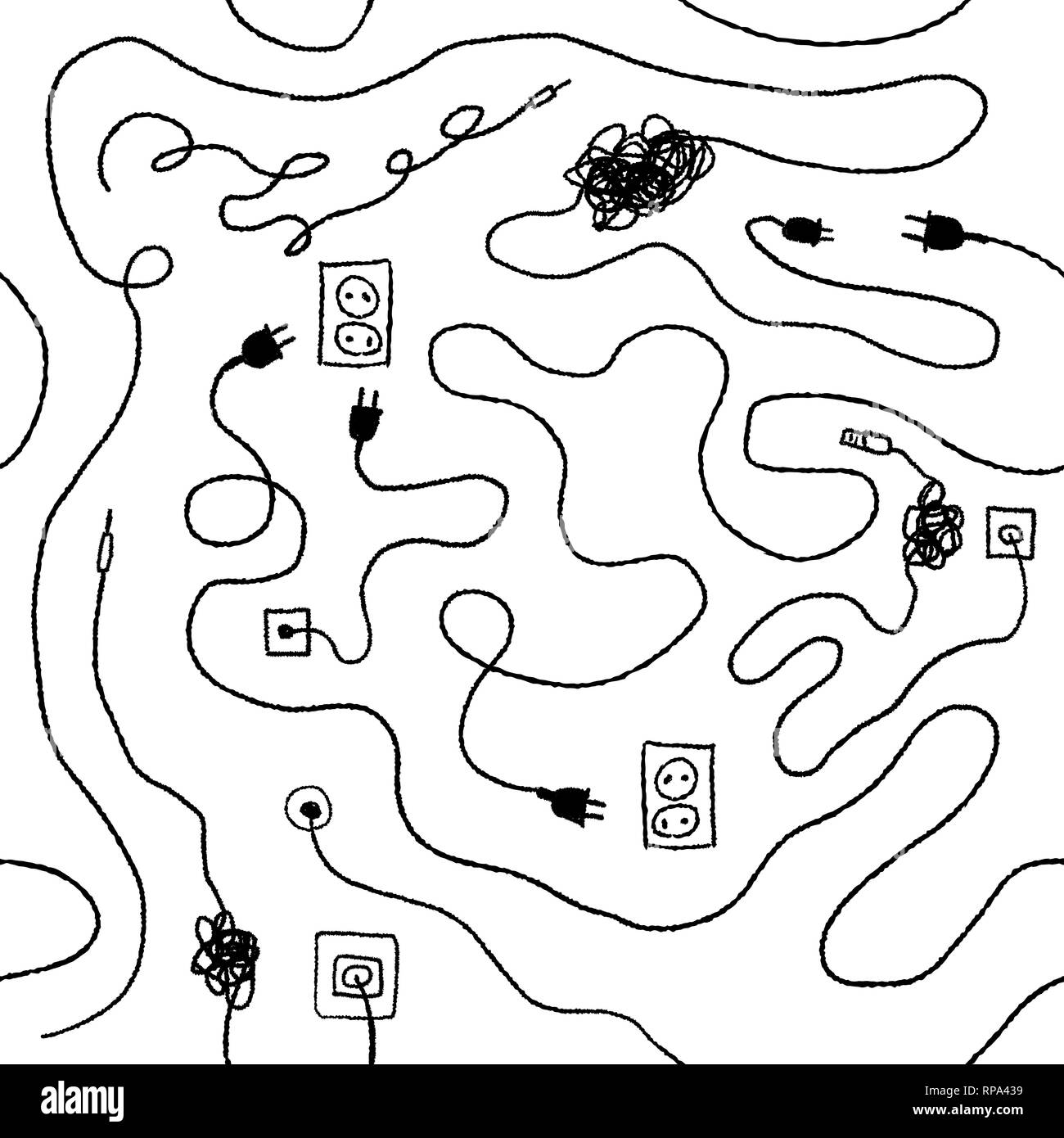 Tangled electric cables seamless pattern - doodle texture illustration ...