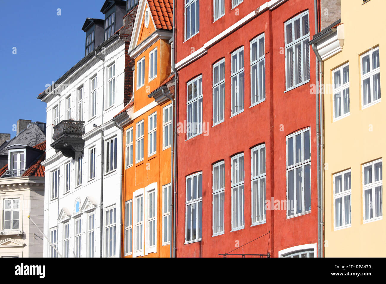 Copenhagen, Denmark - colorful buildings of Nyhavn street. Oresund ...