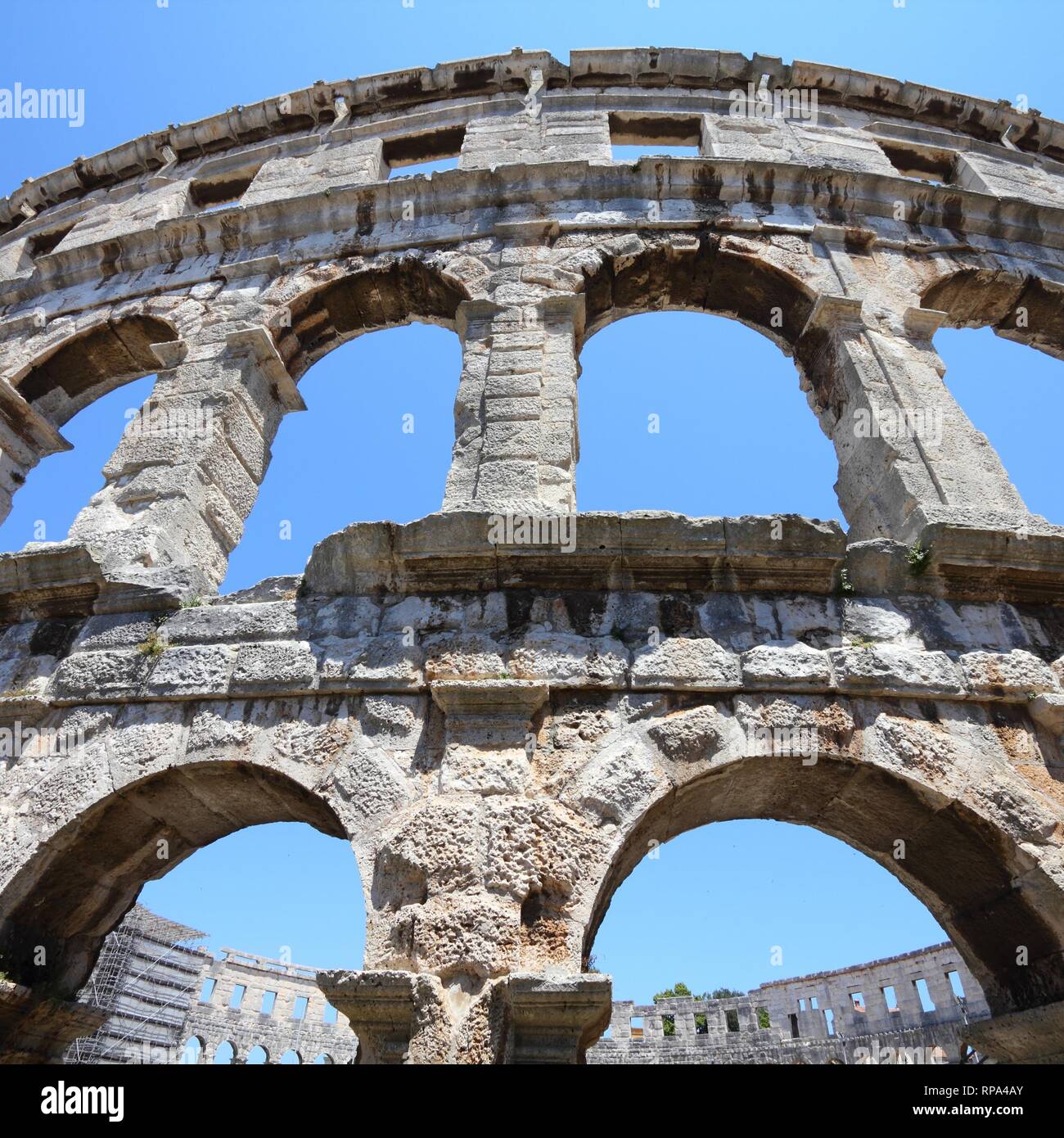 Croatia - Pula on Istria peninsula. Famous Roman amphitheatre, ancient ...
