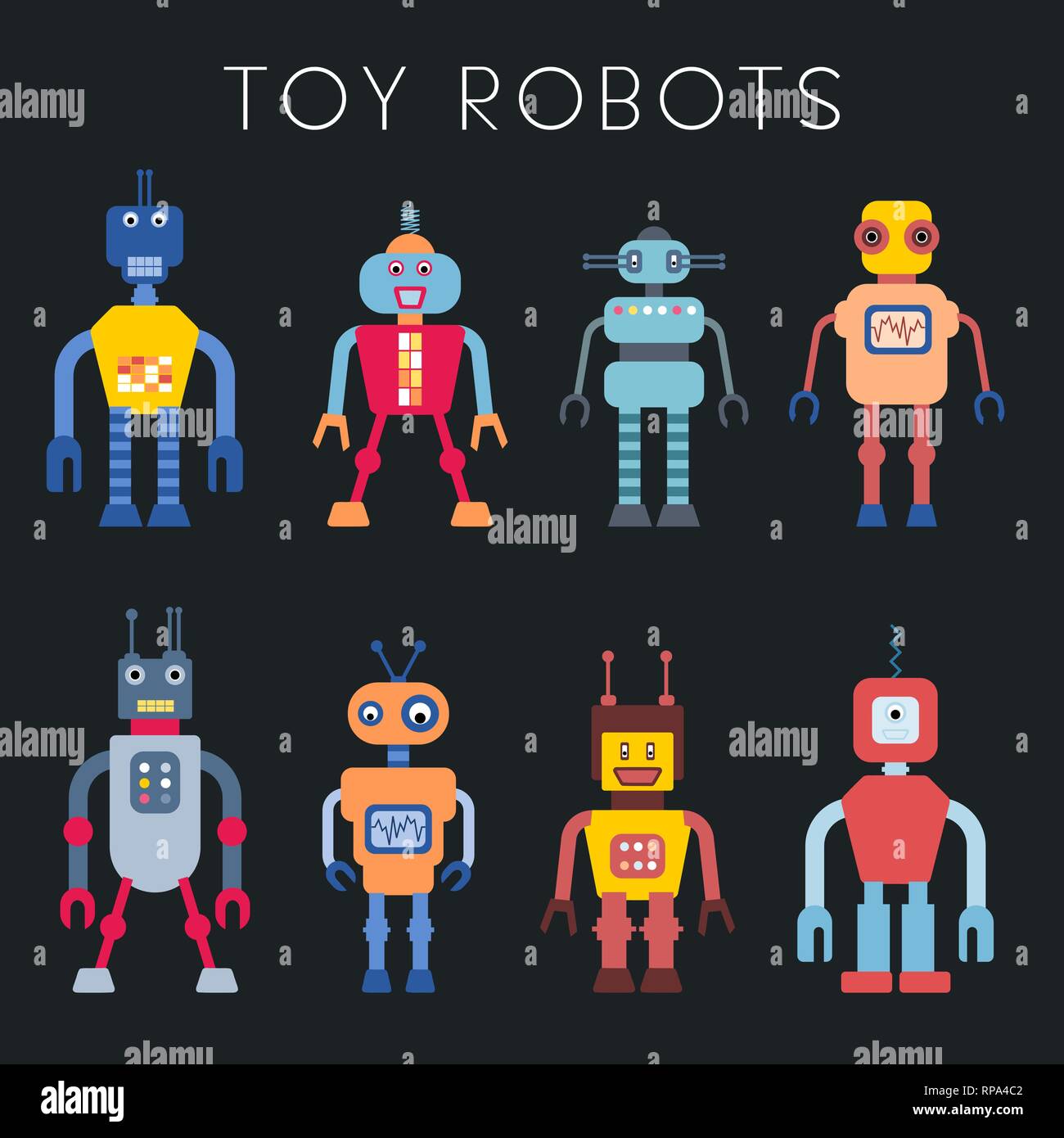 Toy robot set - retro robots collection vector Stock Vector Image & Art ...