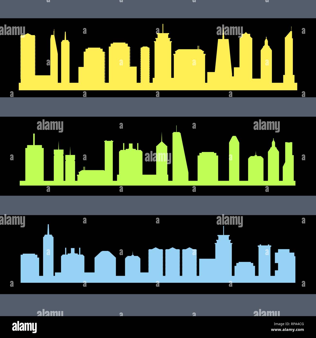 Generic city skyline banner vector illustration set. Urban cityscapes ...