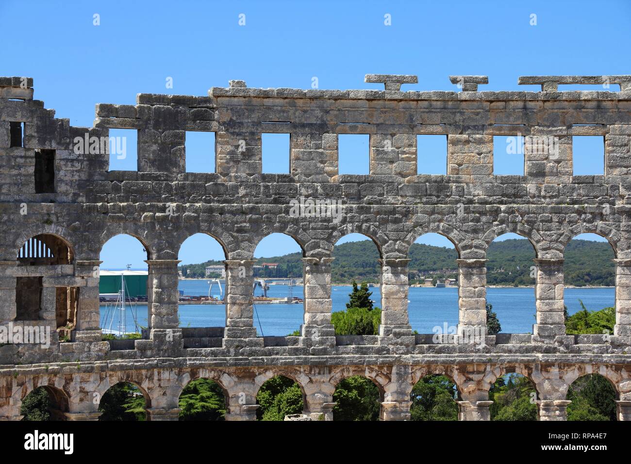 Croatia - Pula on Istria peninsula. Famous Roman amphitheatre, ancient ...
