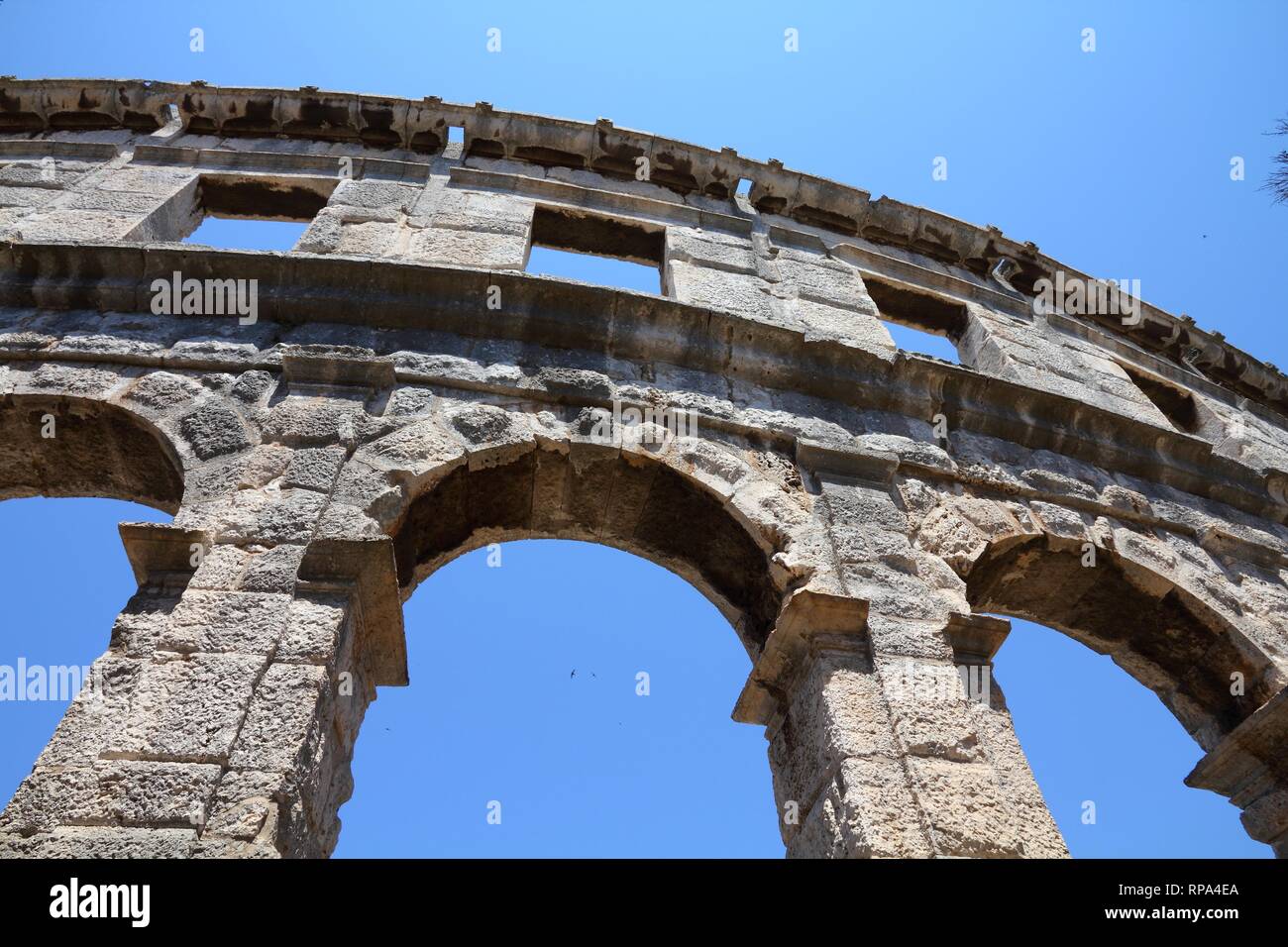Croatia - Pula on Istria peninsula. Famous Roman amphitheatre, ancient ...