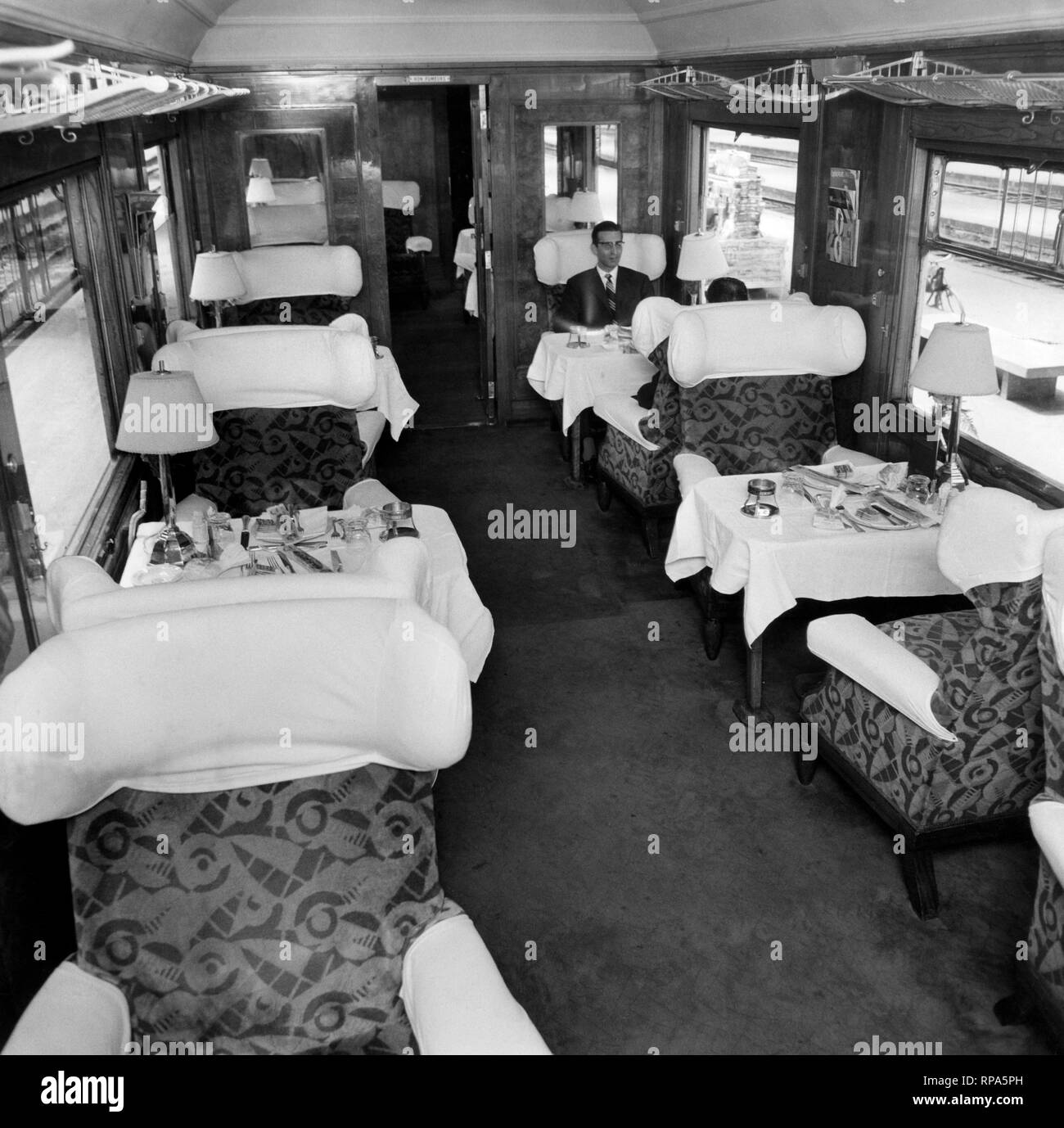 Train dining car Black and White Stock Photos & Images - Alamy