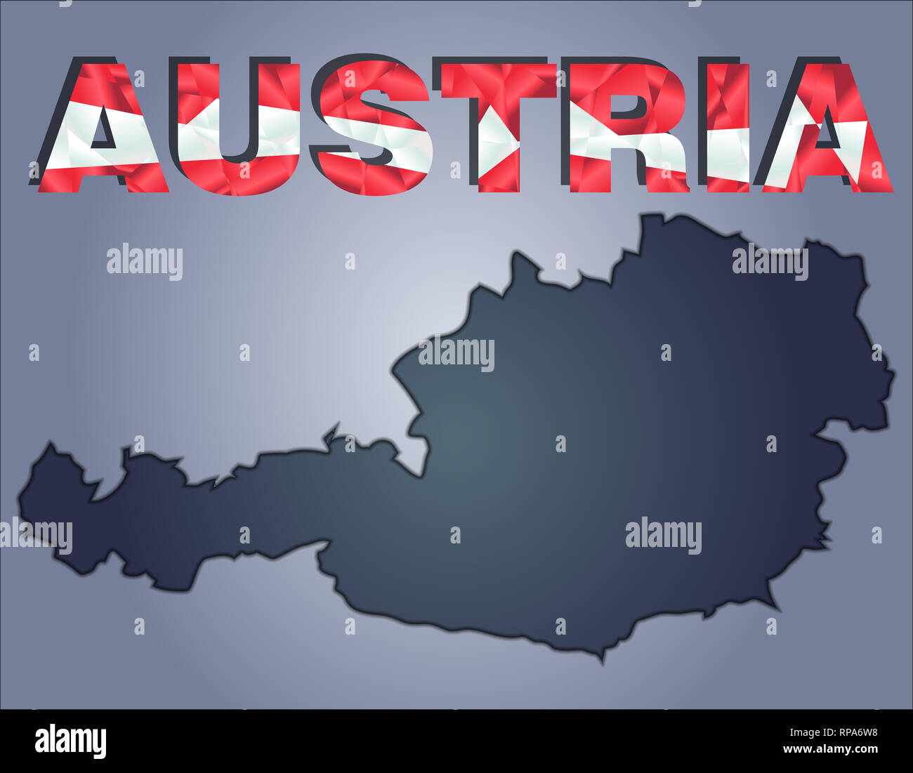 The contours of territory of Austria in grey colours and word Austria ...