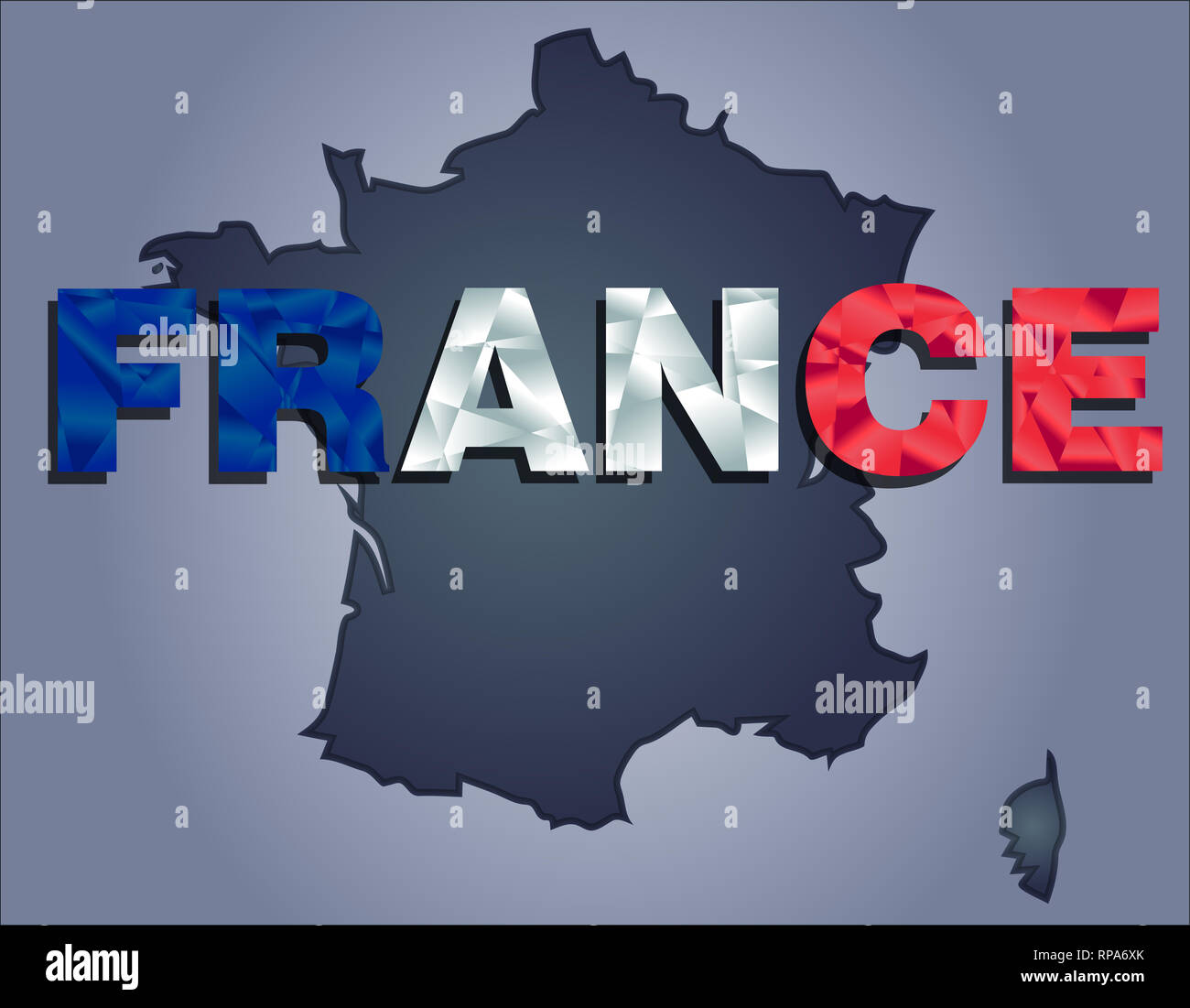 The contours of territory of France in grey colours and word France in ...