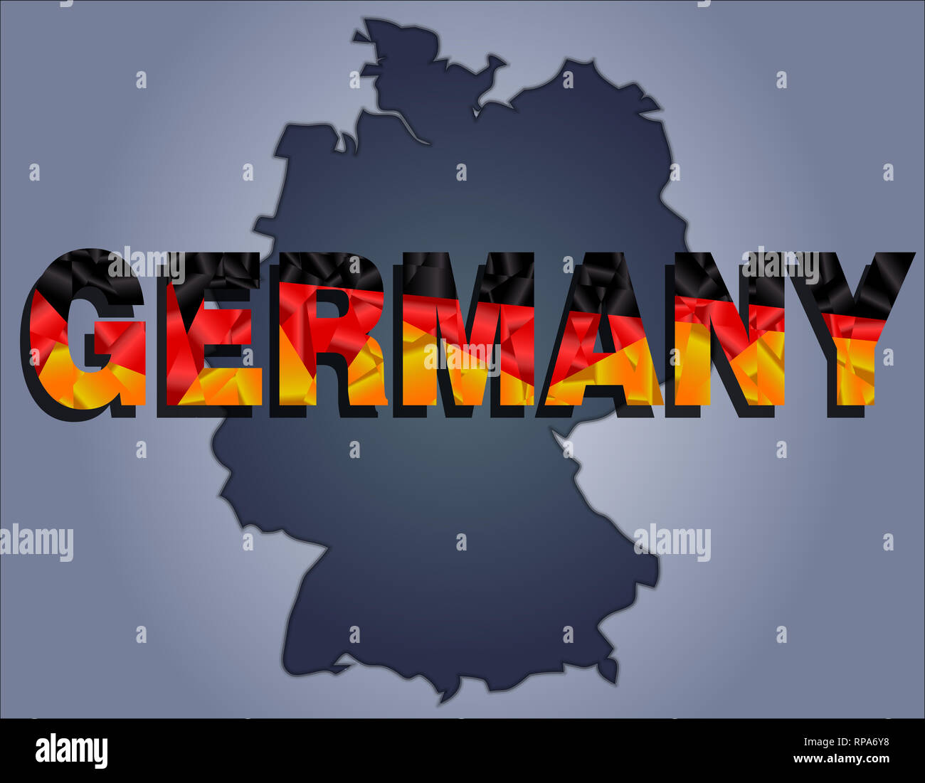 The contours of territory of Germany in grey colours and word Germany ...