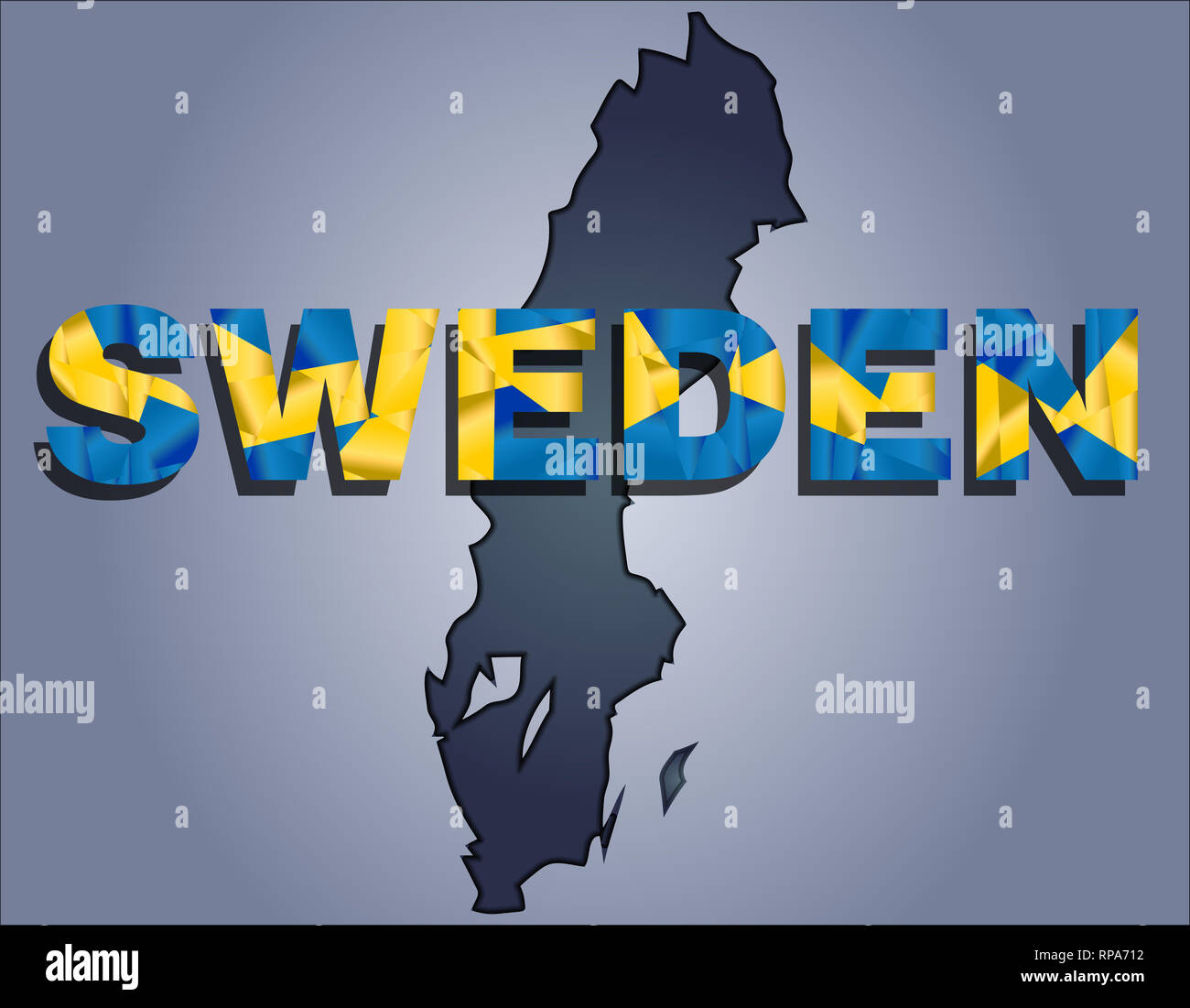 The contours of territory of Sweden in grey colours and word Sweden in ...
