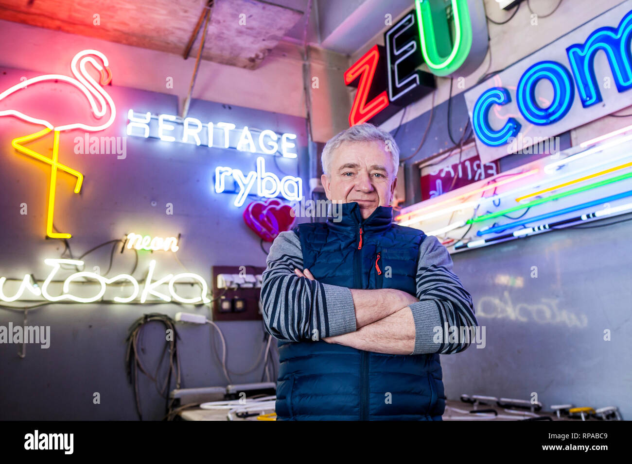 Manufacture of neon signs on February 14, 2019 in Warsaw, Poland ...