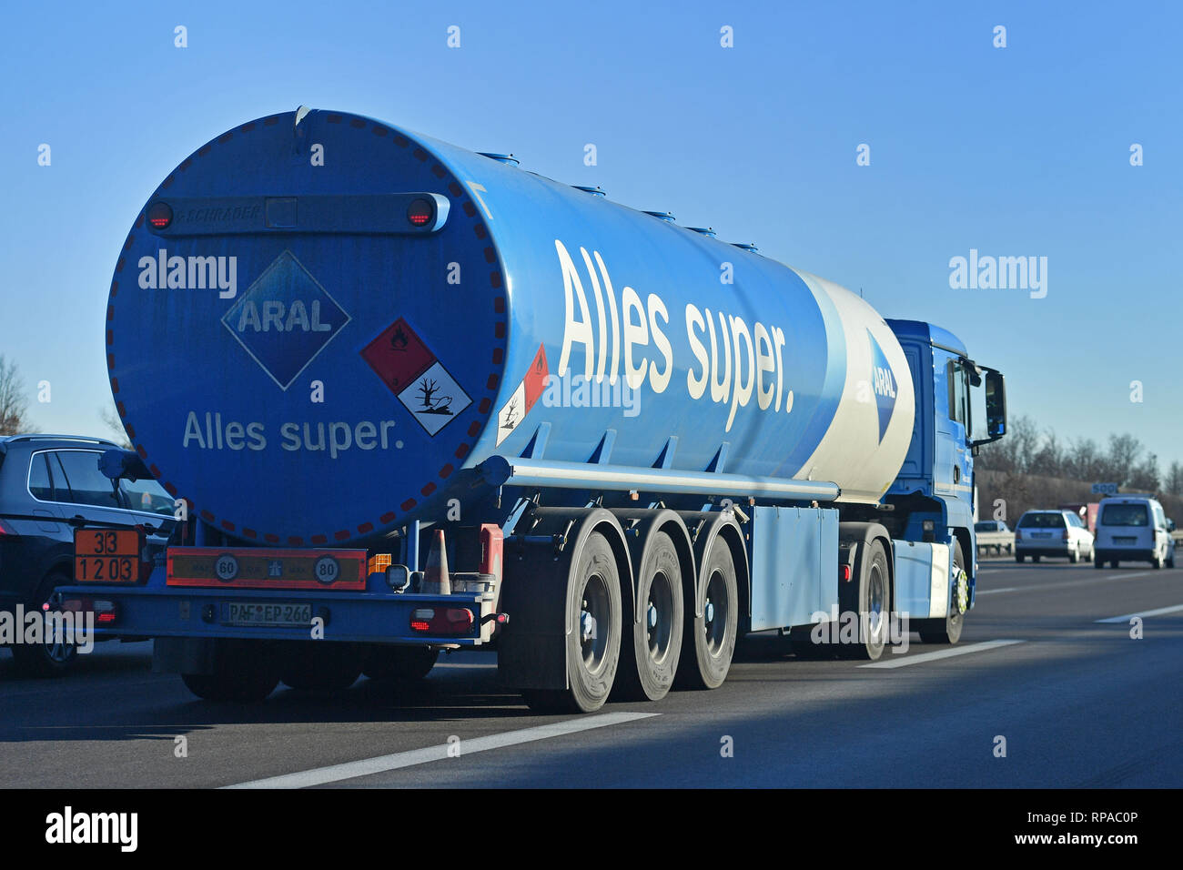 A truck, Aral tank truck transports fuel, tanker trucks on the A9 ...