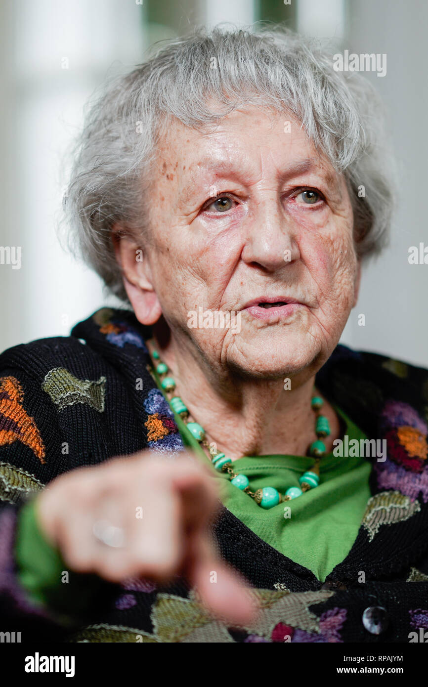 Weinheim, Germany. 11th Feb, 2019. The writer Ingrid Noll is sitting in ...