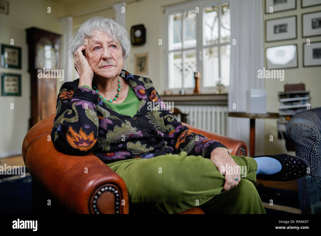Weinheim, Germany. 11th Feb, 2019. The writer Ingrid Noll is sitting in ...