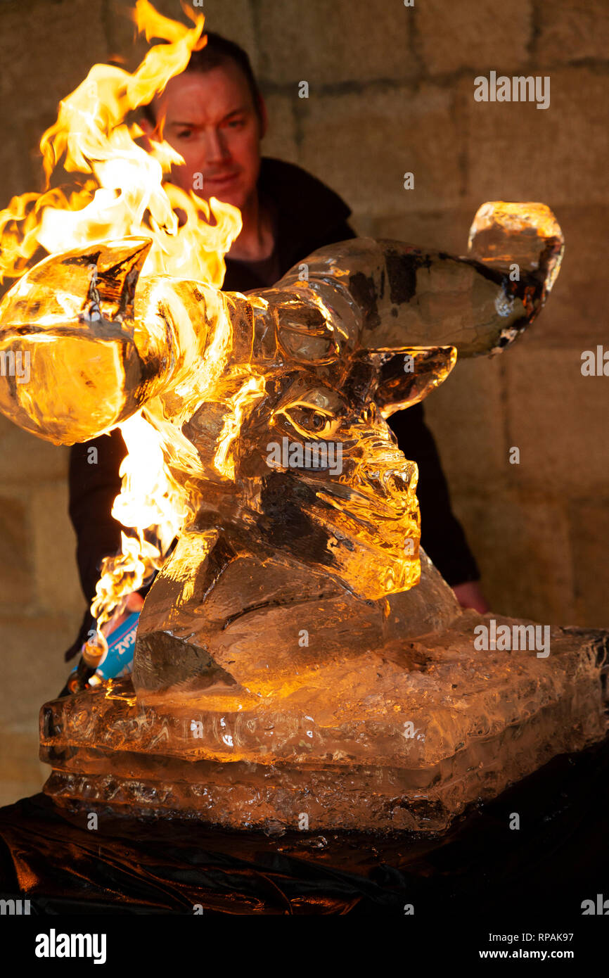 Durham, UK. 21st Feb 2019. Preparations are underway for the Fire and ...